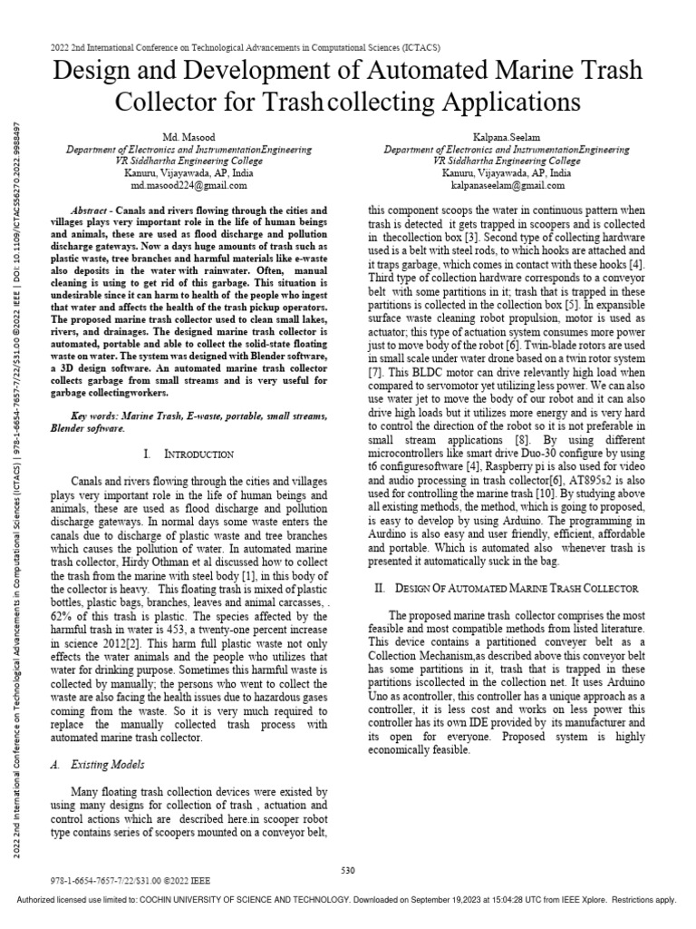 Design and Development of Automated Marine Trash Collector For Trash ...