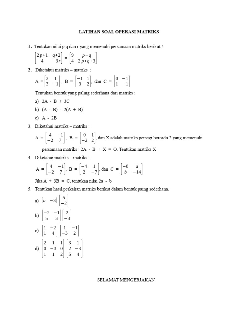 Latihan Soal Operasi Matriks | PDF