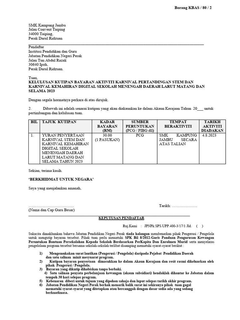 BORANG KBAS 80 - kutipan bayaran stem2023 | PDF
