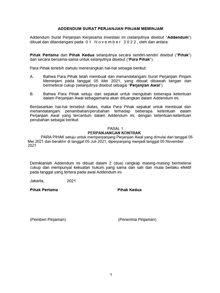 Addendum Perjanjian | PDF