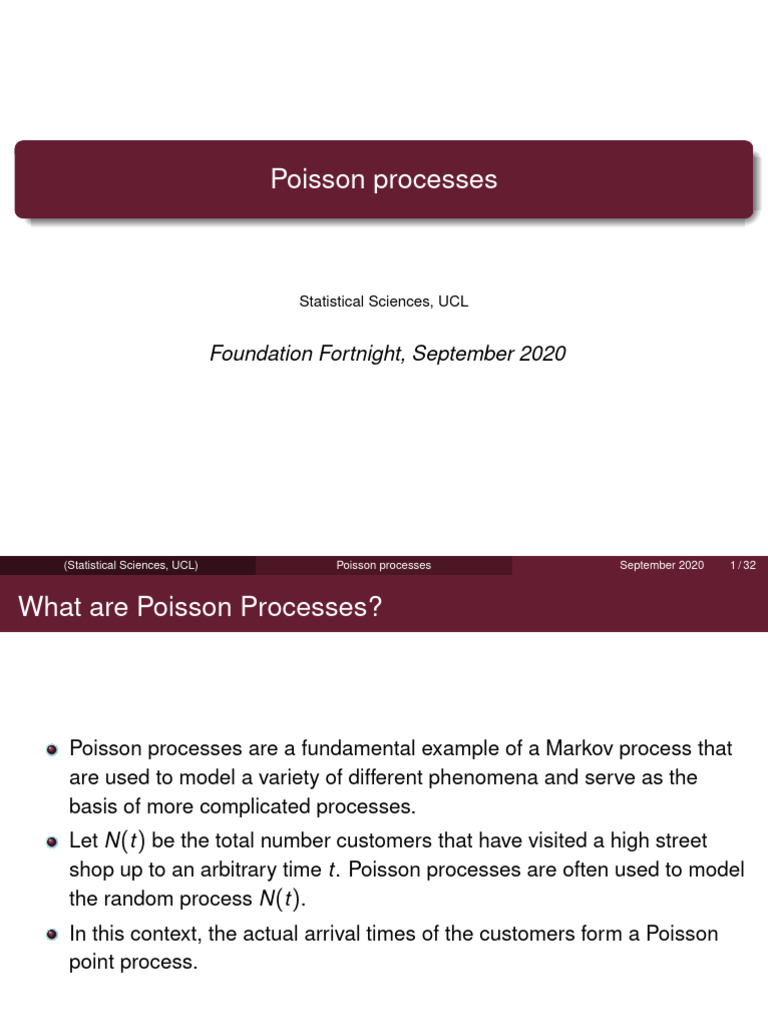 Poisson Processes: Foundation Fortnight, September 2020 | PDF | Markov Chain | Stochastic Process