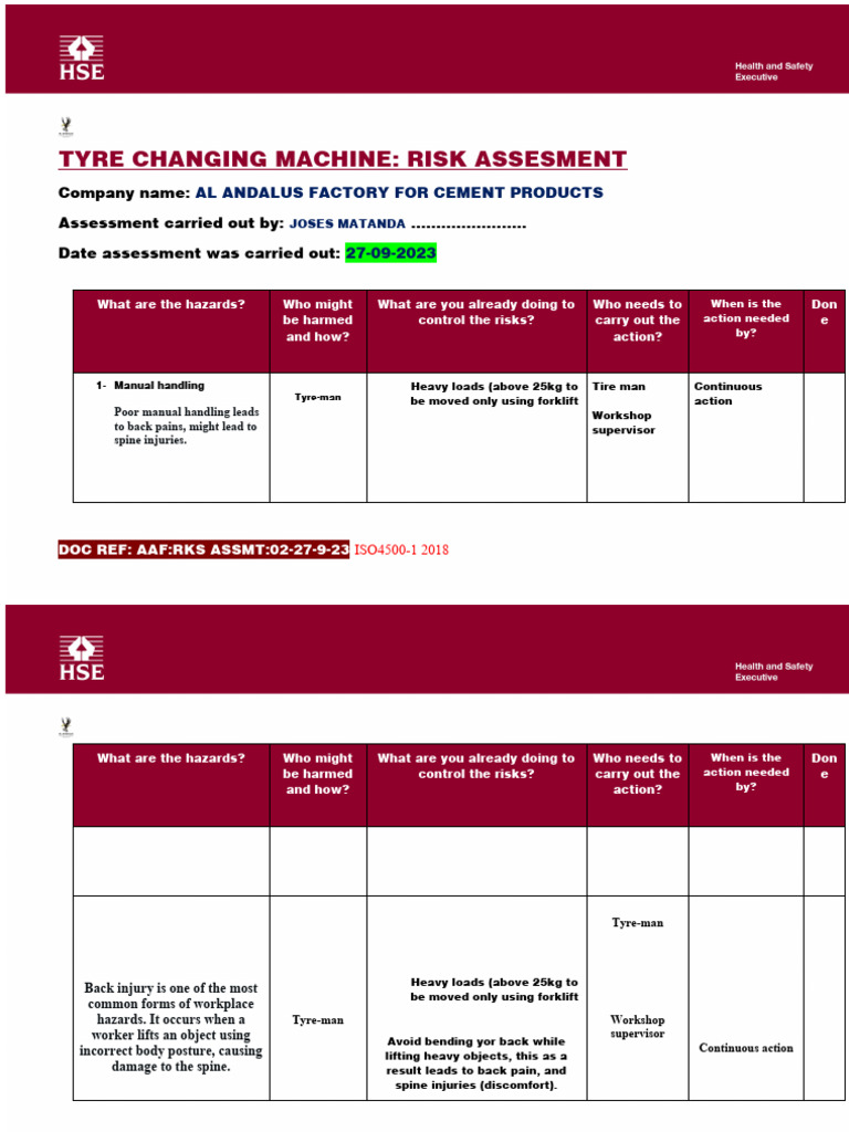Risk Assessment Template 2019 | PDF | Tire | Occupational Safety And Health