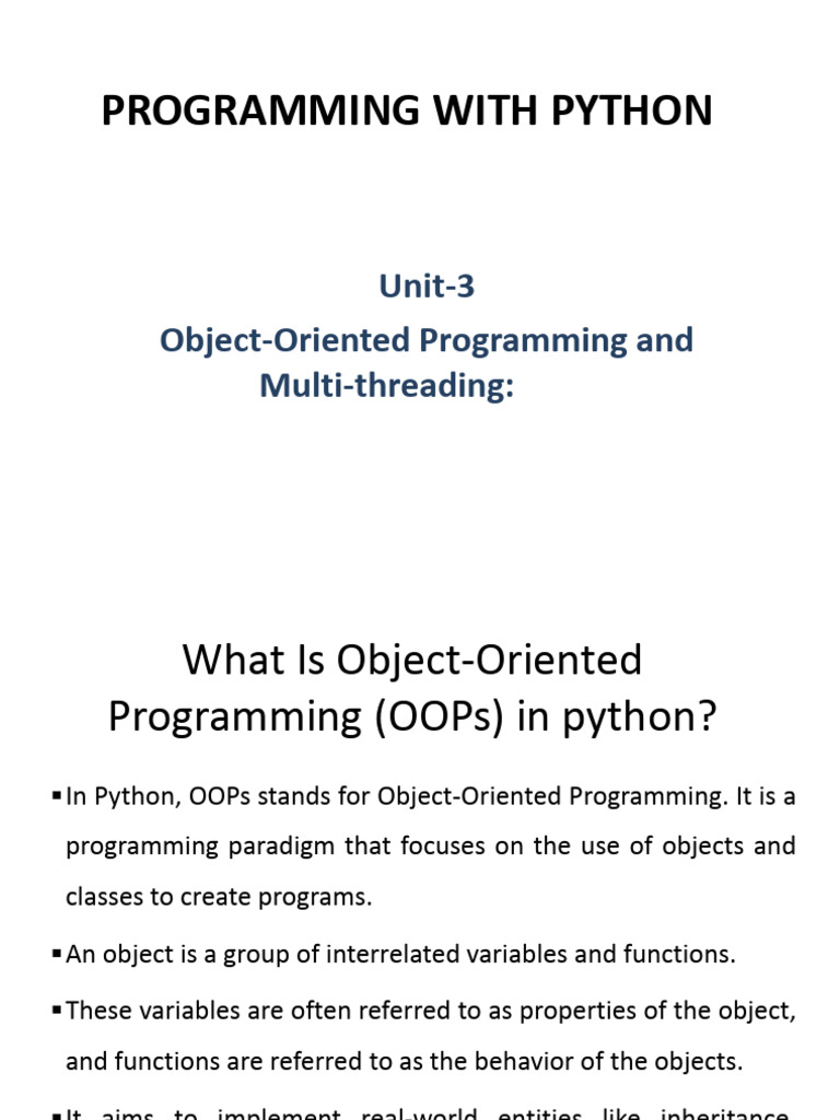 Unit-3 - OOP in Python - Updated | PDF | Method (Computer Programming) | Constructor (Object ...