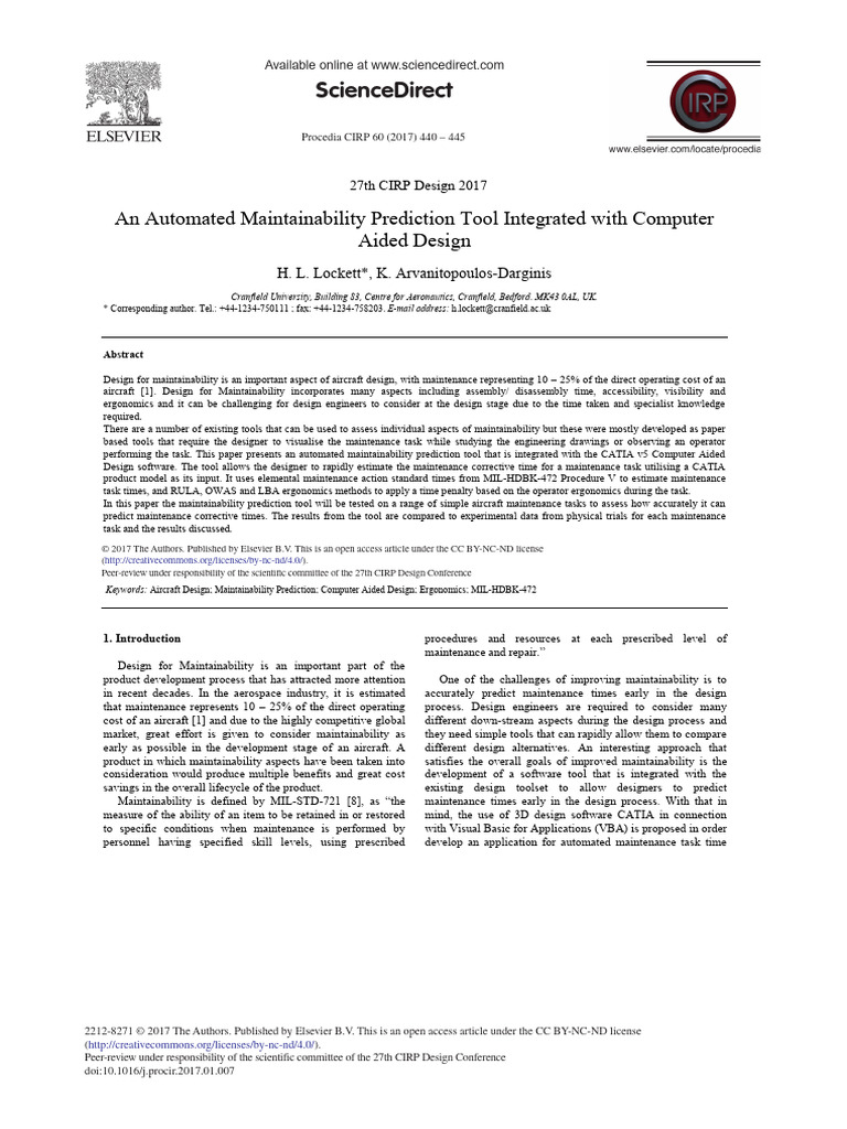 An Automated Maintainability Prediction Tool Integrated With Computer Aided Design Pdf