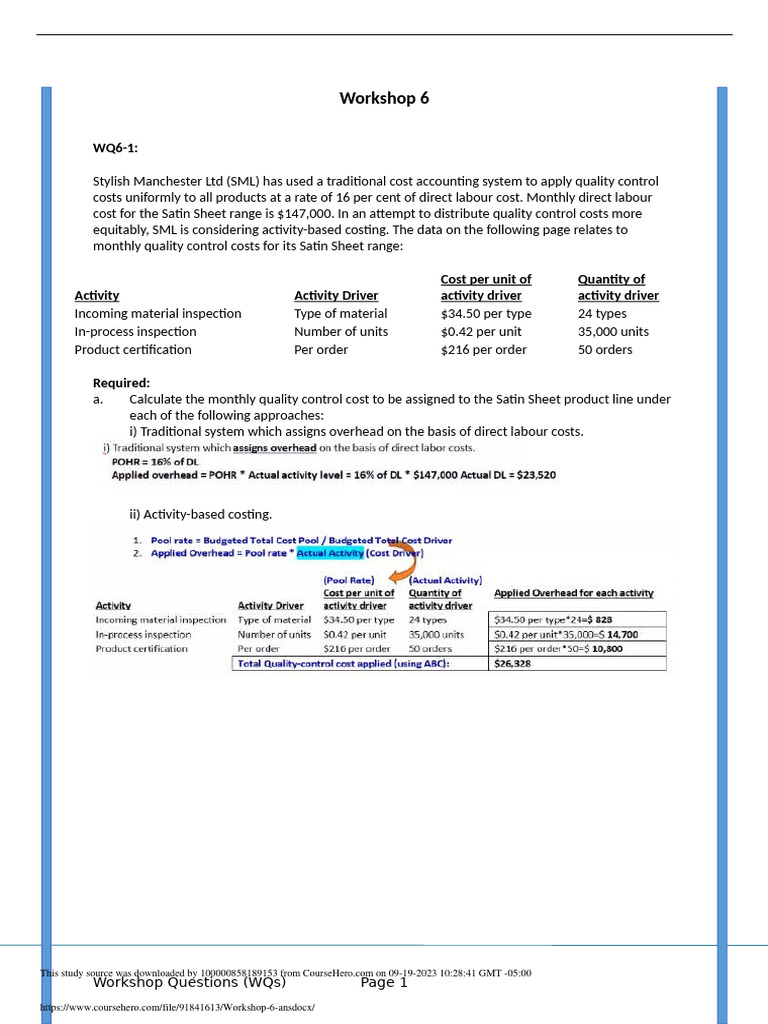 Workshop 6 Ans | PDF | Intensive Care Unit | Cost