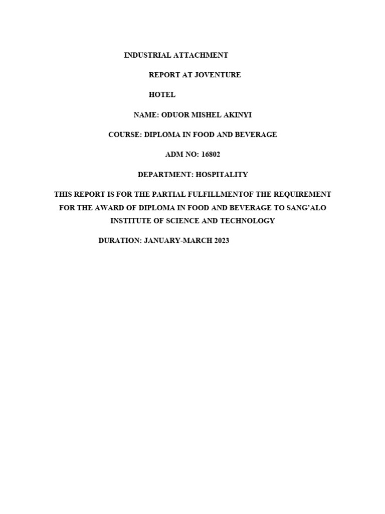 Attachment Report of Hotel | PDF | Waiting Staff | Restaurants