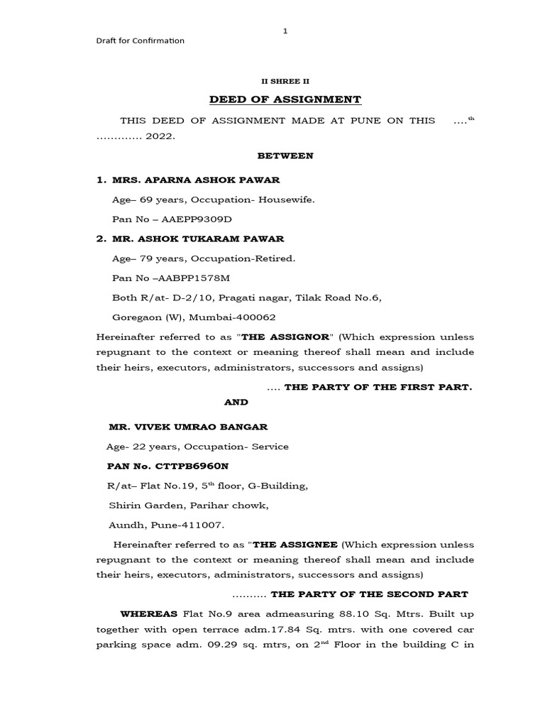 Pune Flat Assignment Deed 2022 | PDF