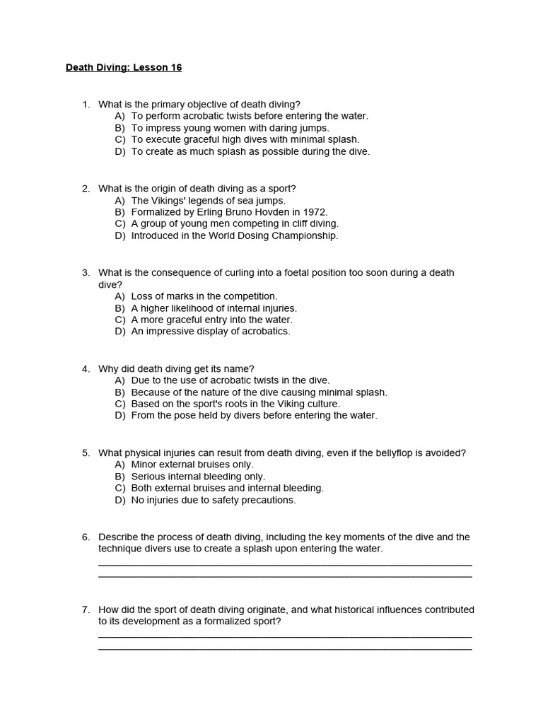 Unit 16 Death Diving | PDF | Underwater Diving | Athletic Sports