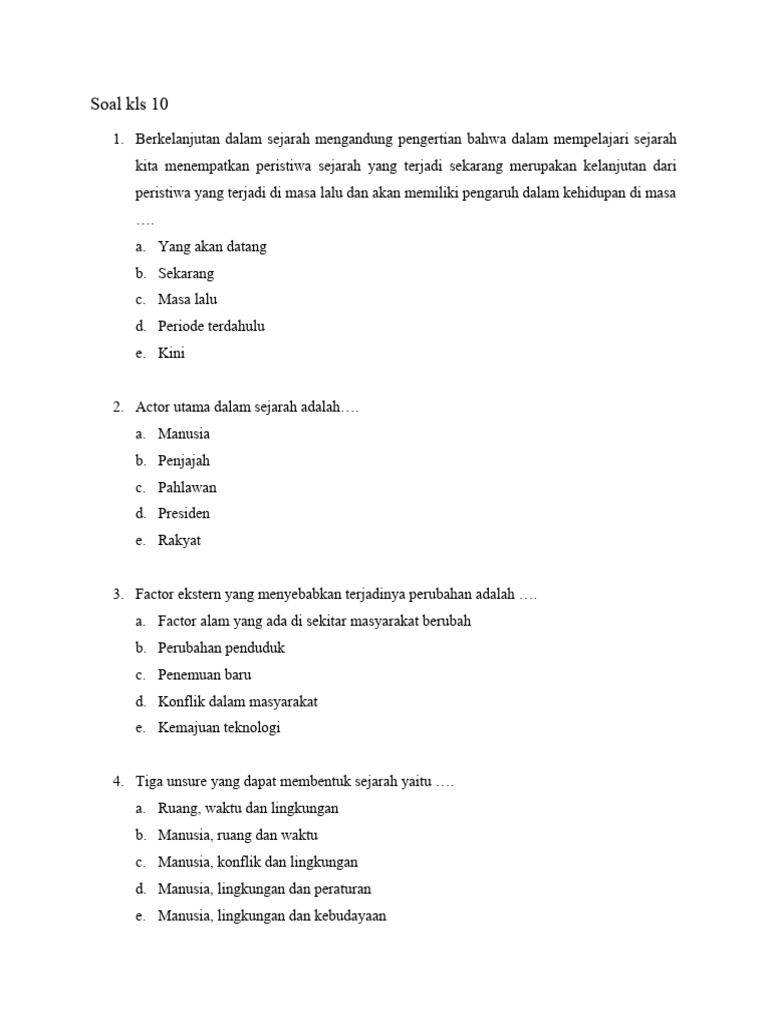 Soal UAS Semester 1 Kelas 10 Sejarah Peminatan 2022 - 2023 | PDF