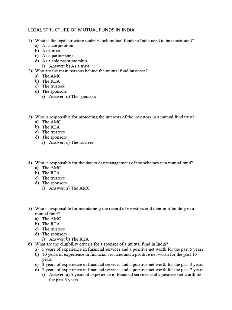 Chapter 3 LEGAL STRUCTURE OF MUTUAL FUNDS IN INDIA | PDF | Mutual Funds ...