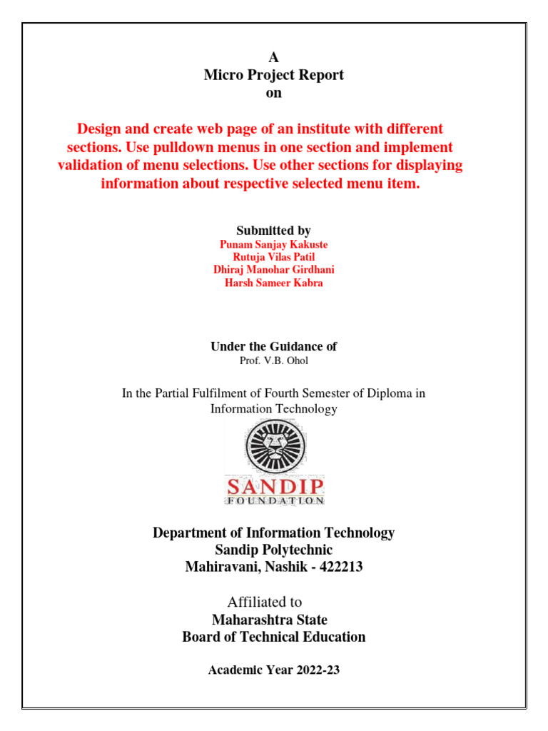 A Micro Project Report On: Submitted by | PDF