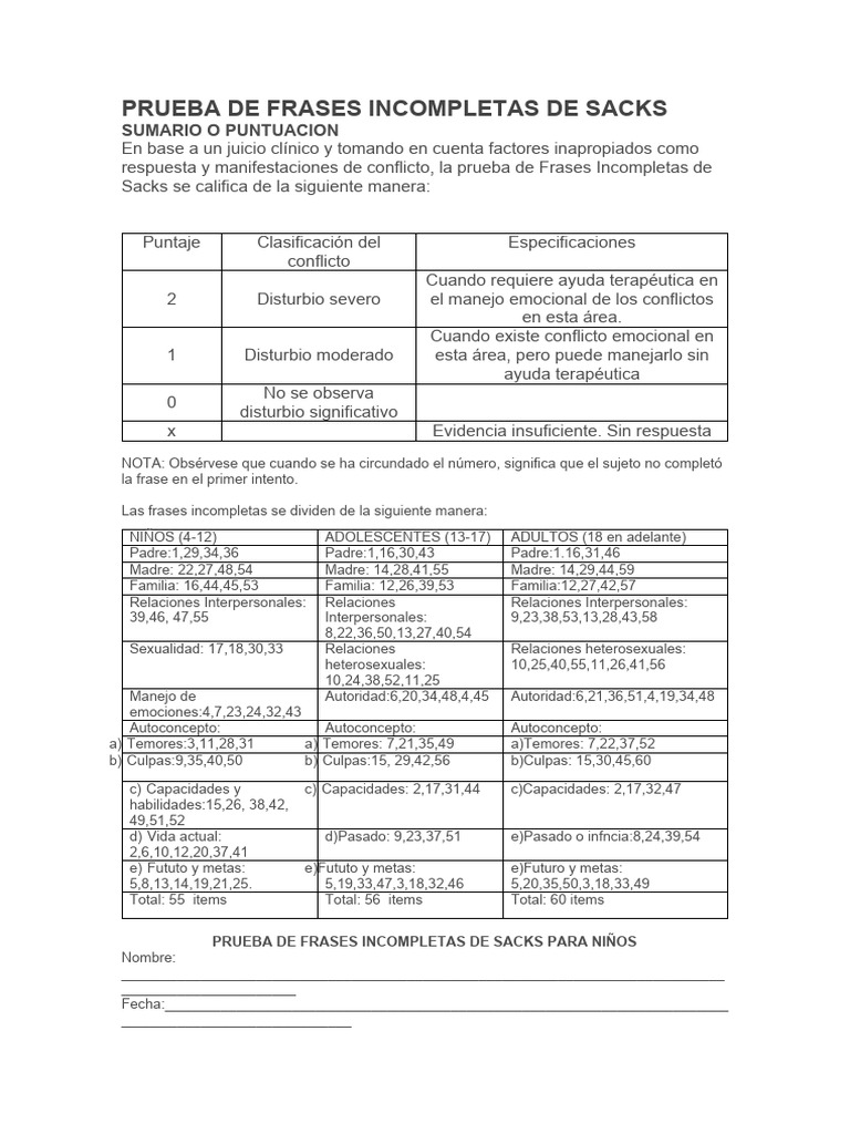 manual corrección sacks niños adol y adults | PDF