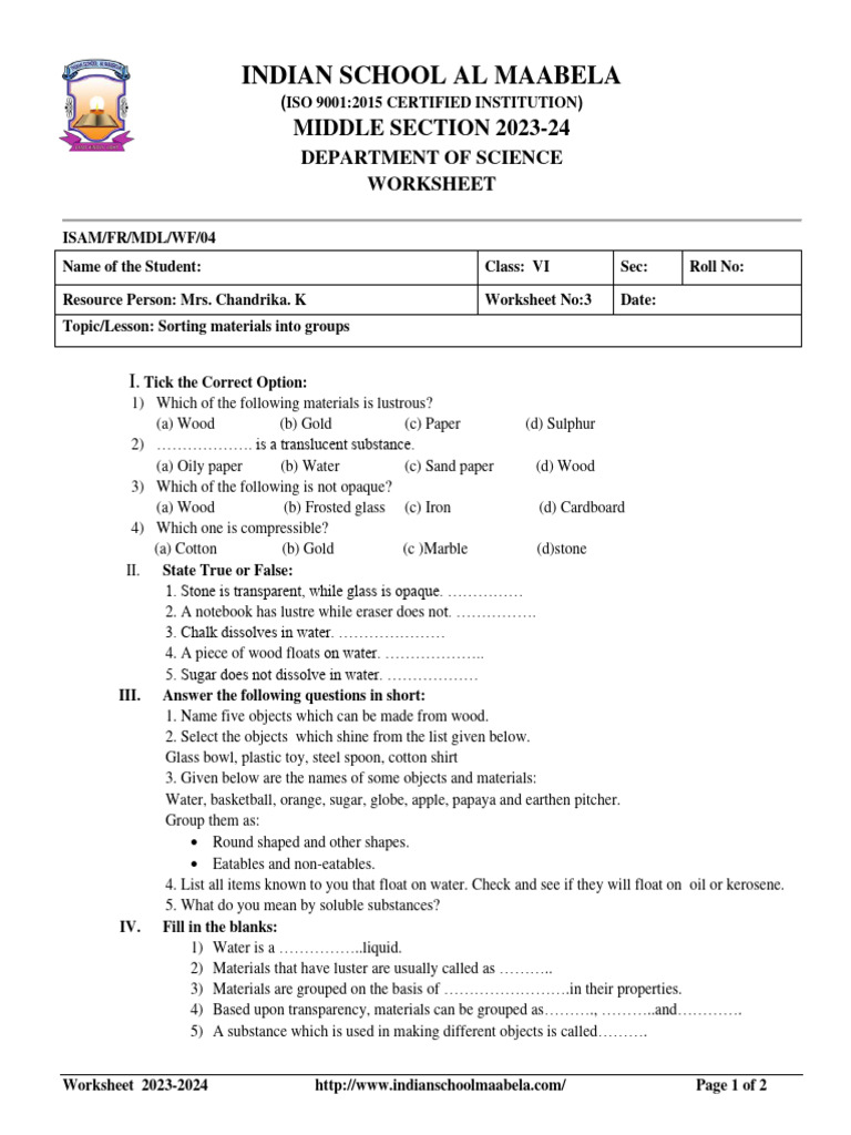 sorting materials into group worksheet | PDF