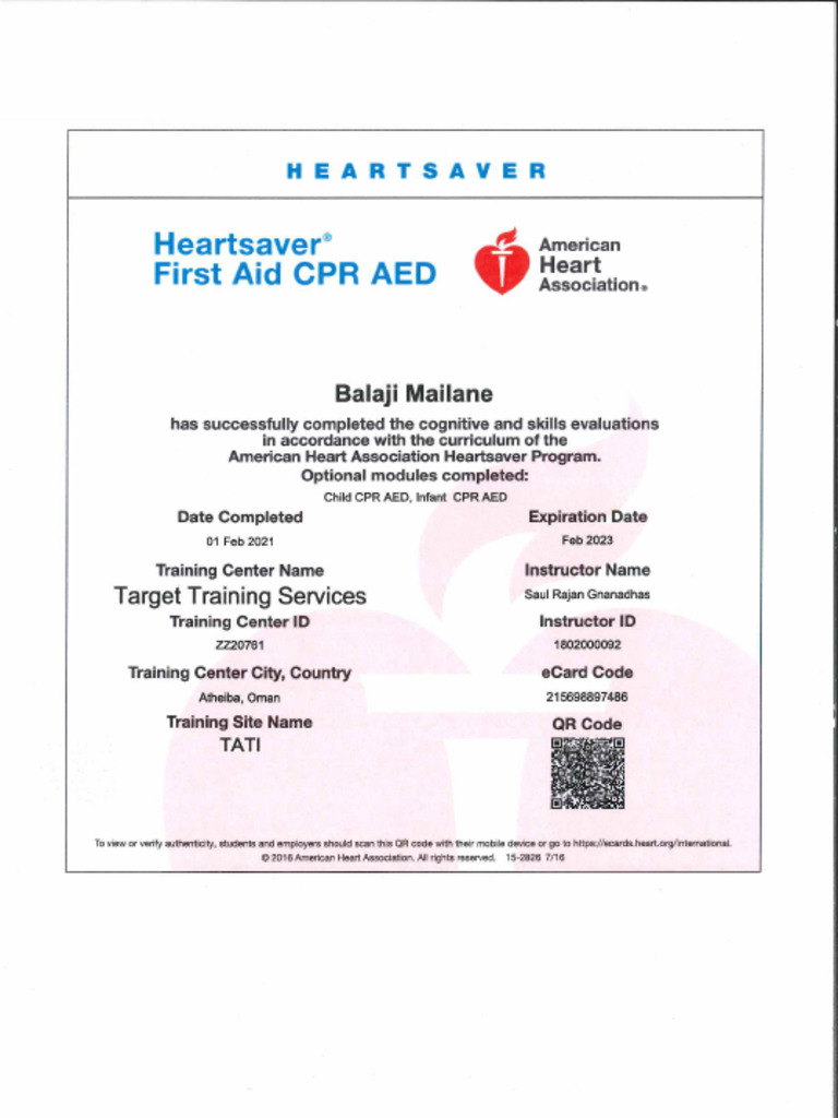 First Aid Certificate | PDF