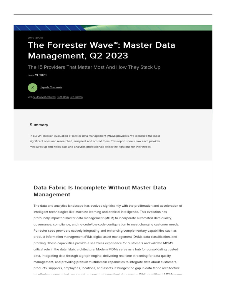 The Forrester Wave™ - Master Data Management, Q2 2023 | PDF | Cloud Computing | Artificial ...