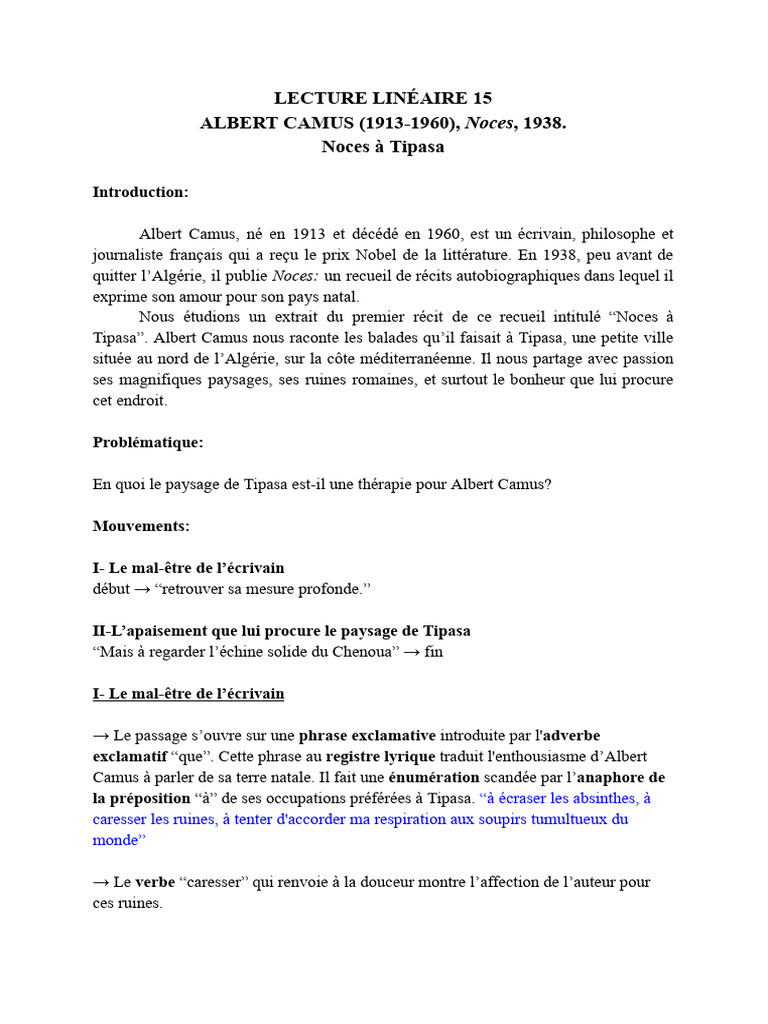 Lecture Linéaire 15-4 | Télécharger gratuitement PDF | Albert Camus