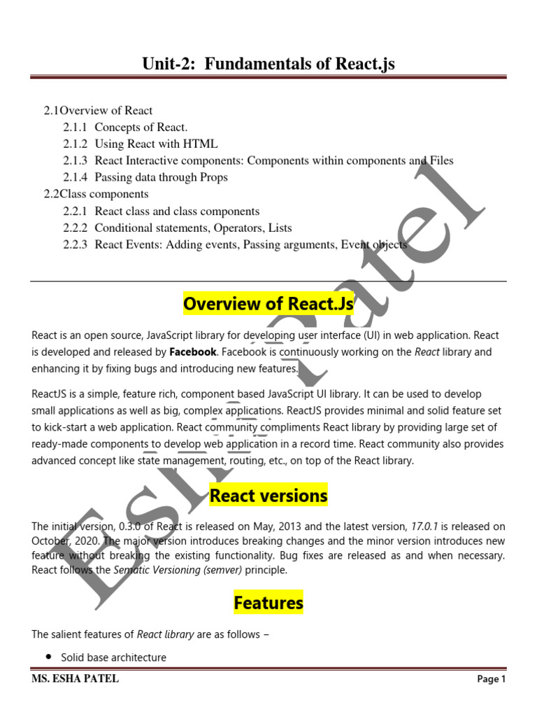 Unit-2 Fundamentals of React - Js | PDF | Java Script | Document Object Model