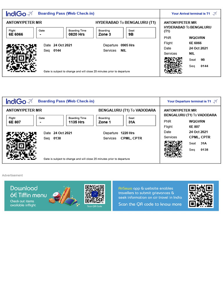 6E 6066 0820 Hrs Zone 3 9B: Boarding Pass (Web Check In) | PDF ...