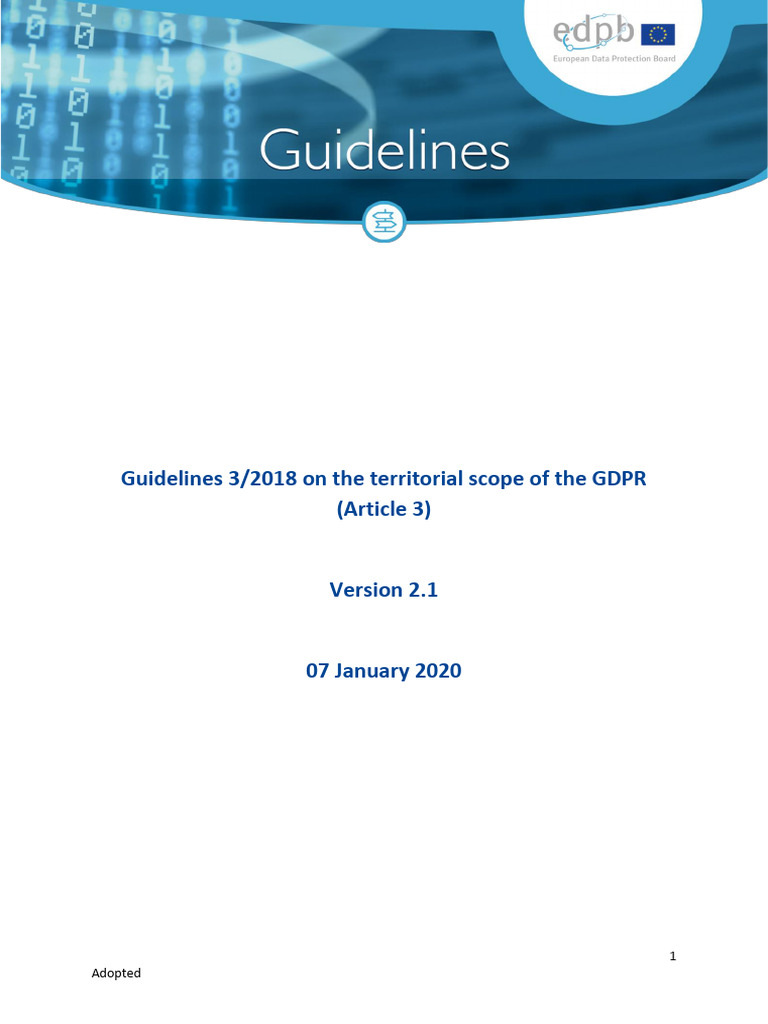 Edpb Guidelines 3 2018 Territorial Scope After Public Consultation en 0 ... Edpb Guidelines 3 2018 Territorial Scope After Public Consultation en 0 ...