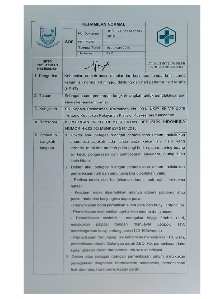 Sop Kehamilan Normal | PDF