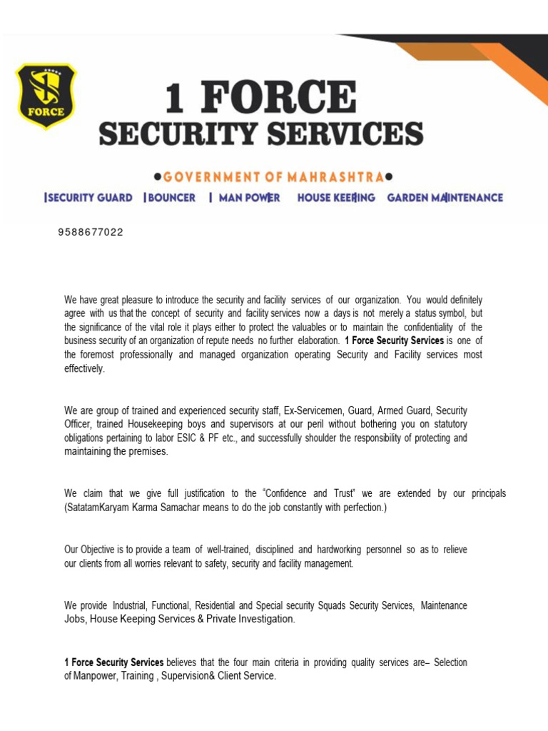 1 Force Security Cotaction | PDF | Human Resources | Business