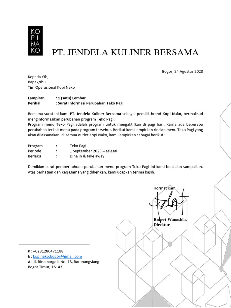 Perubahan Menu Teko Pagi Kopi Nako | PDF