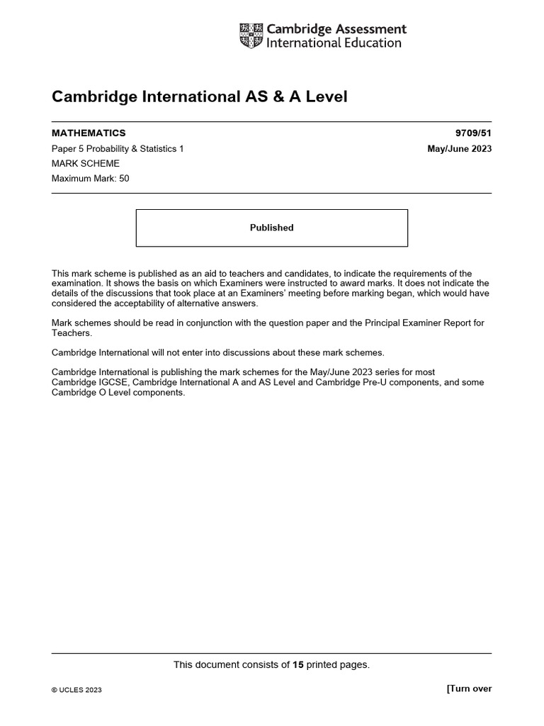 Cambridge International AS & A Level: Mathematics 9709/51 | PDF