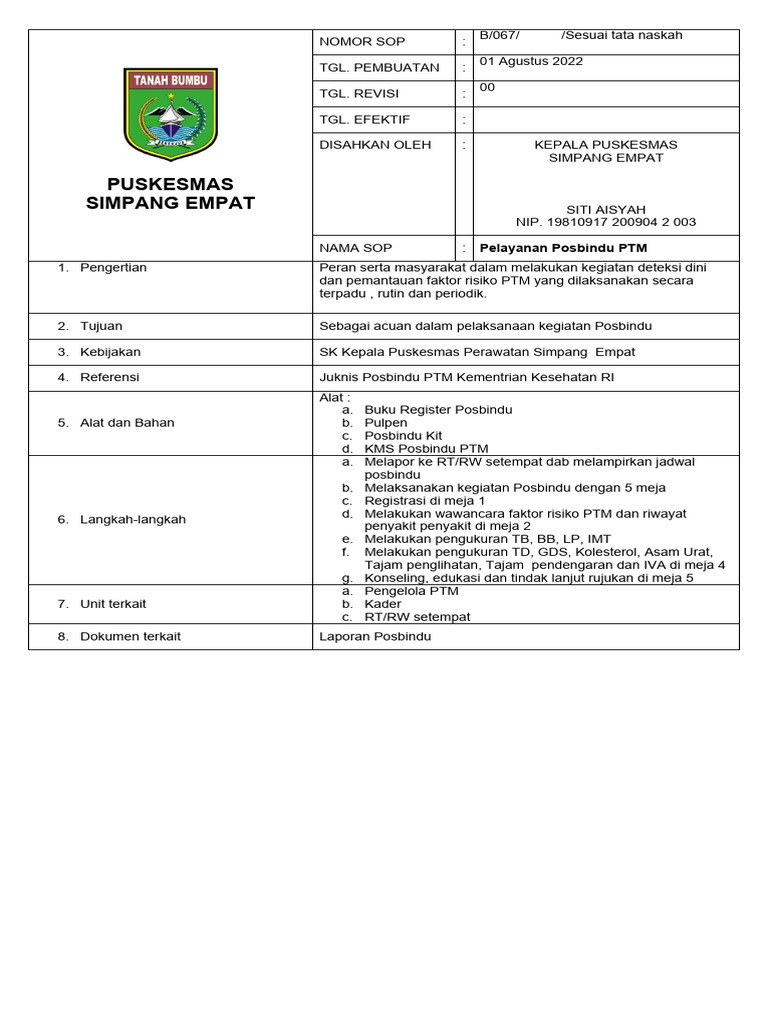 Sop Posbindu Dan Pandu Dan Struktur | PDF