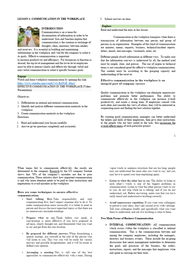 Module 2 LESSON 3 Communication in the Workplace | PDF | Communication ...
