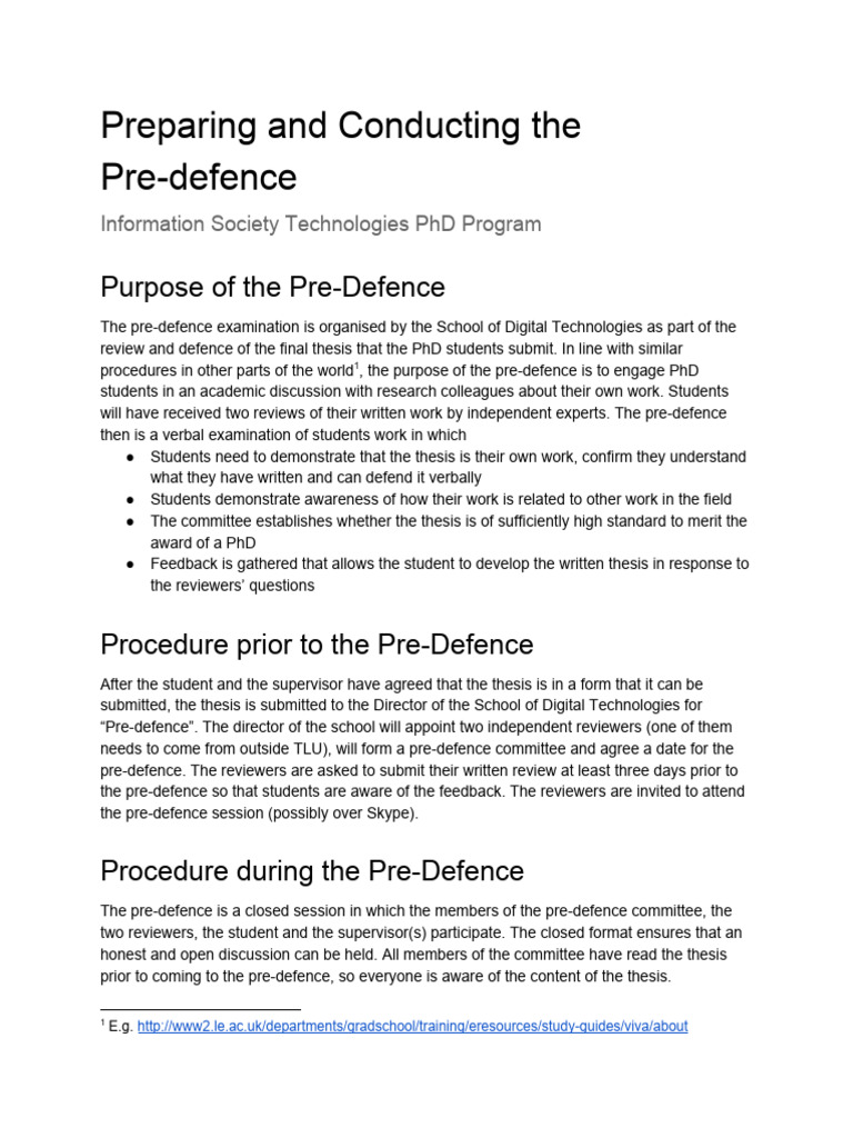Preparing and Conducting The Pre-Defence | PDF