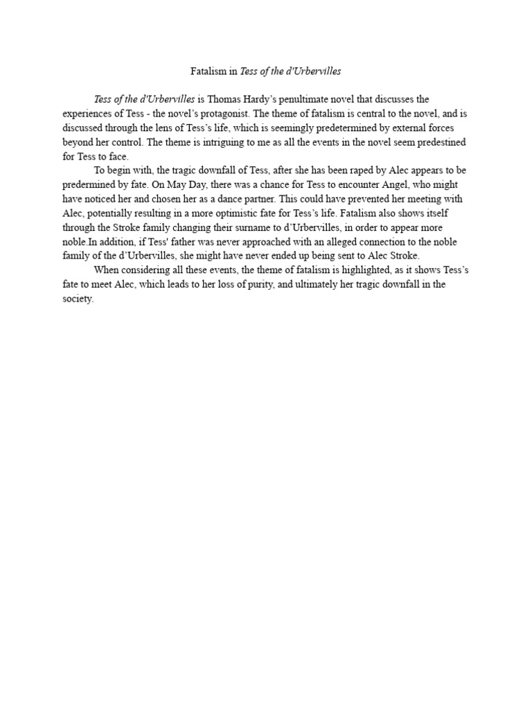 Fatalism in Tess of the d'Urbervilles | PDF | Poetry | General Fiction