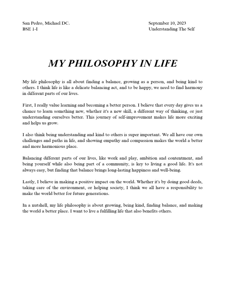 My Life Philosophy: Balance and Kindness | PDF