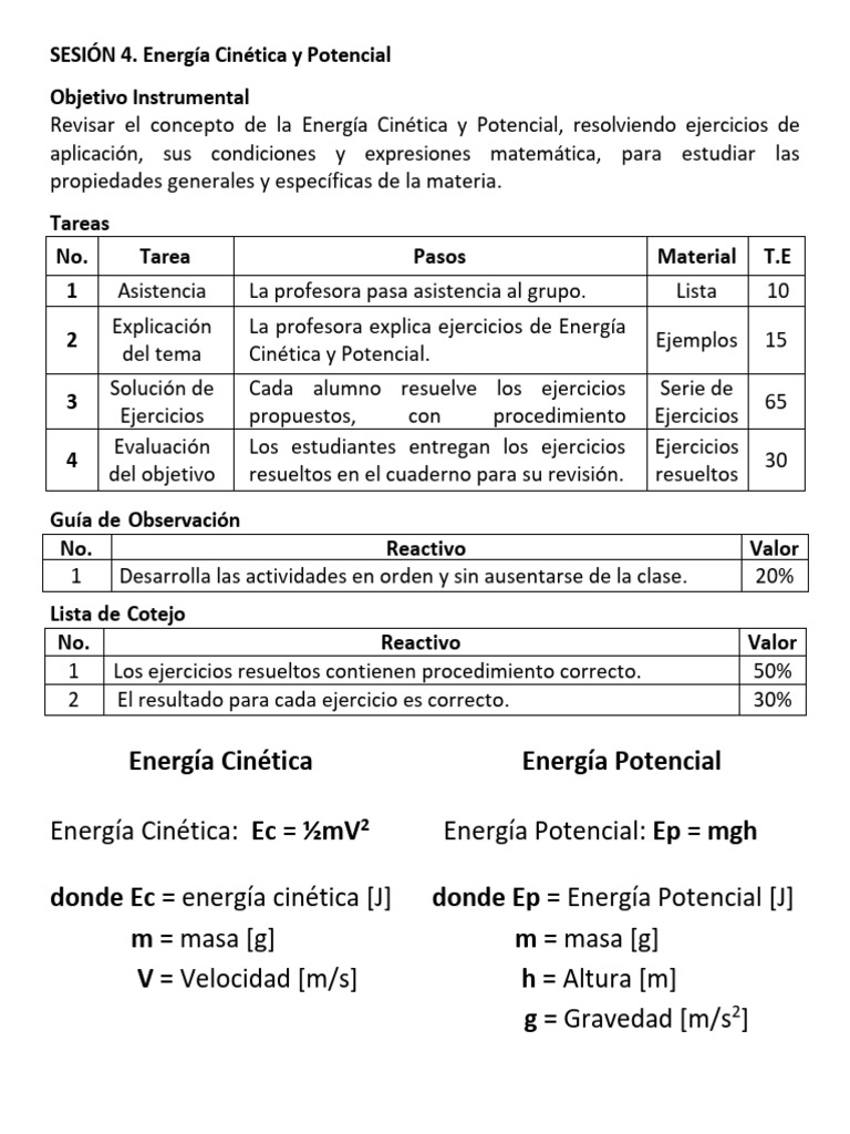 SESIÓN 4. ENERGIA CINETICA Y POTENCIAL PARA RESOLVER | PDF | Energía ...