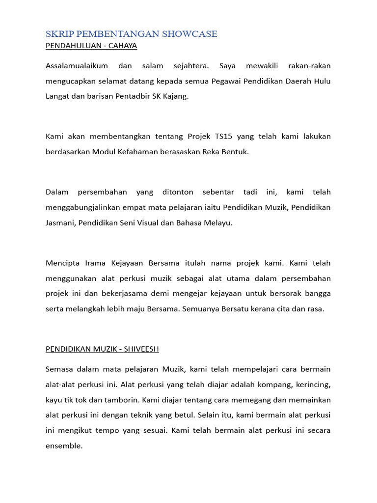 Skrip Projek KMR 2023 | PDF | Seni