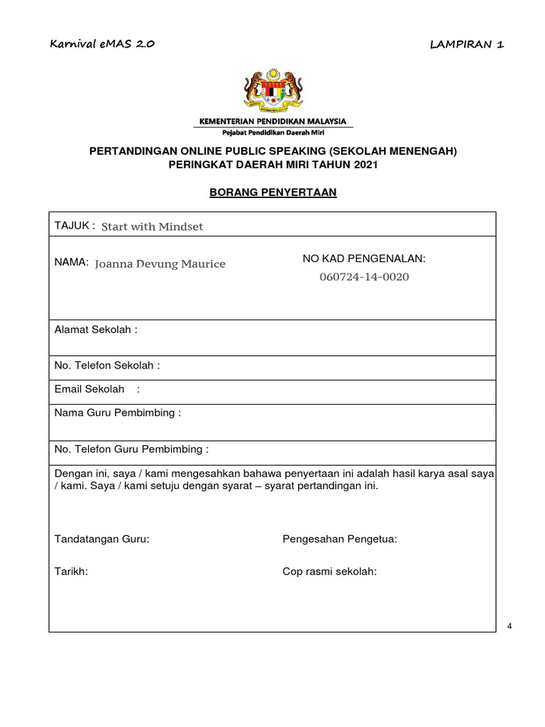 Joanna Public Speaking Form | PDF