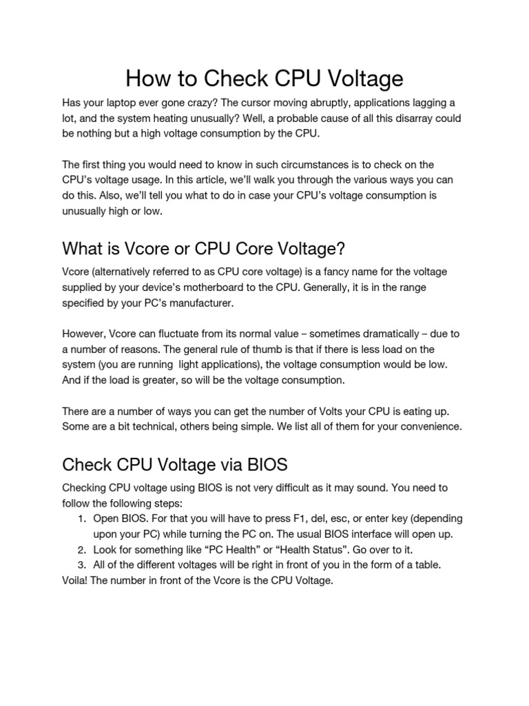 How to Check CPU Voltage Easily | PDF | Bios | Central Processing Unit