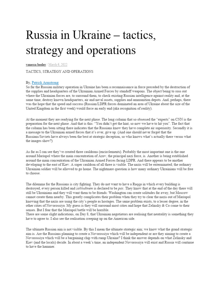 Russia's Military Strategy in Ukraine | PDF | Ukraine | International ...