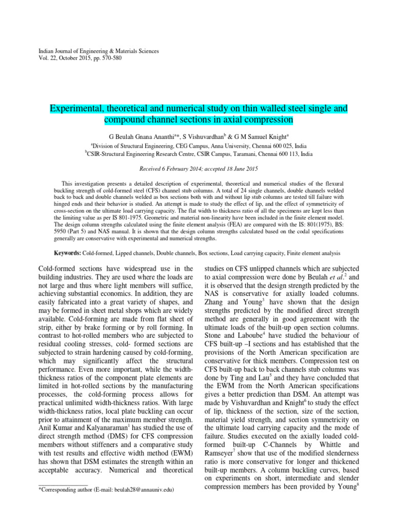 Experimental, Theoretical and Numerical Study On Thin Walled Steel ...