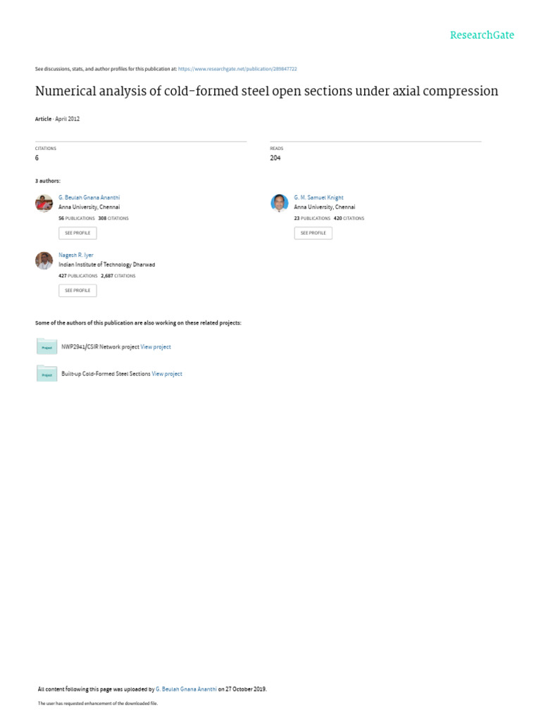 Numerical Analysis of Cold-Formed Steel Open Sections Under Axial ...