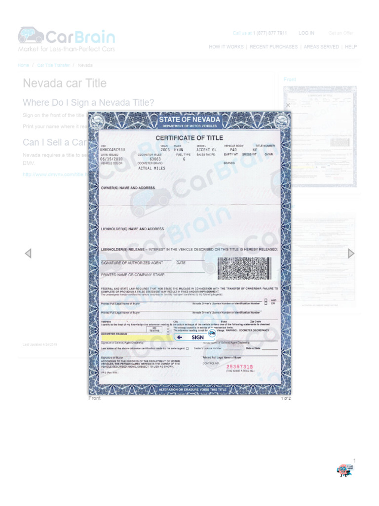 Nevada State Vehicle Title Transfer Guide. Sell My Car Now | PDF
