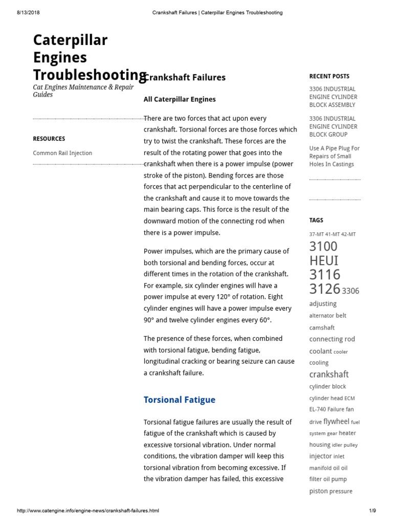 Crankshaft Failures - Caterpillar Engines Troubleshooting | PDF | Bearing (Mechanical) | Fatigue ...