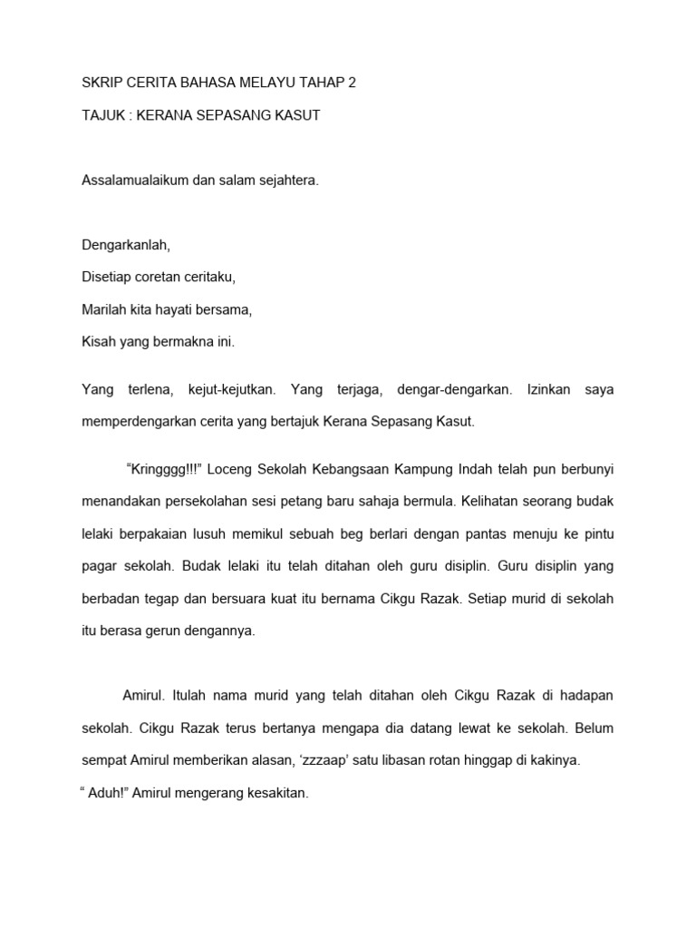 Skrip Cerita Tahap 2 Kerana Sepasang Kasut Pdf