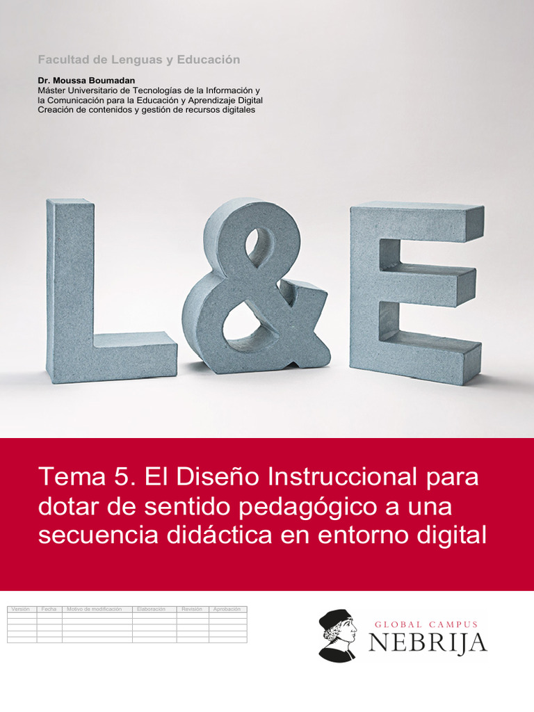 Tema 5 El Diseño Instruccional para Dotar de Sentido Pedagógico A Una ...
