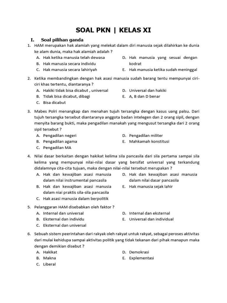Soal PKN - KLS Xi | PDF | Ilmu Sosial