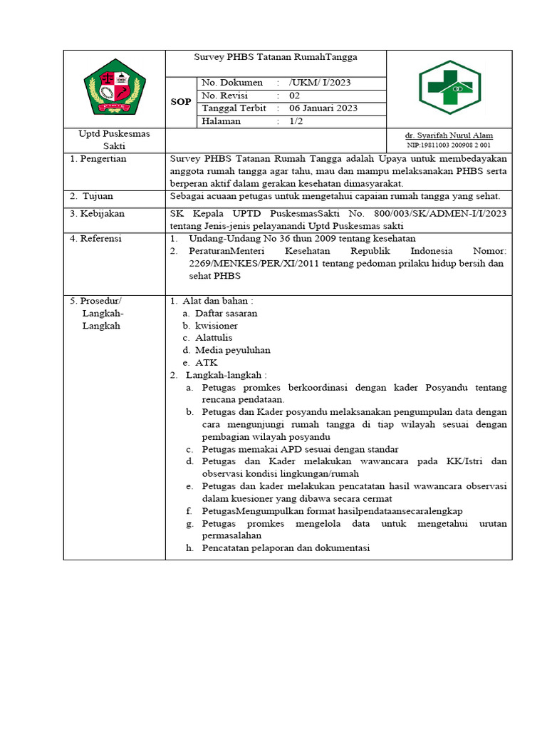 SOP PBHS TATANAN RT Baru | PDF
