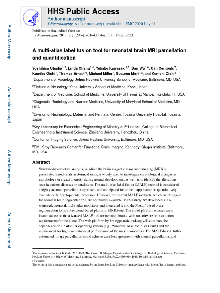 A Multi Atlas Label Fusion Tool For Neonatal Brain (2019) | PDF | Computers