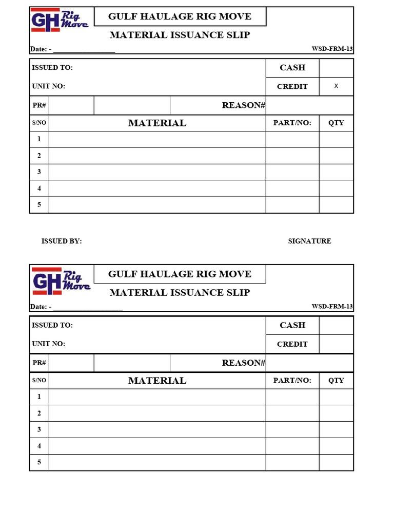 Material Issued Slip | PDF