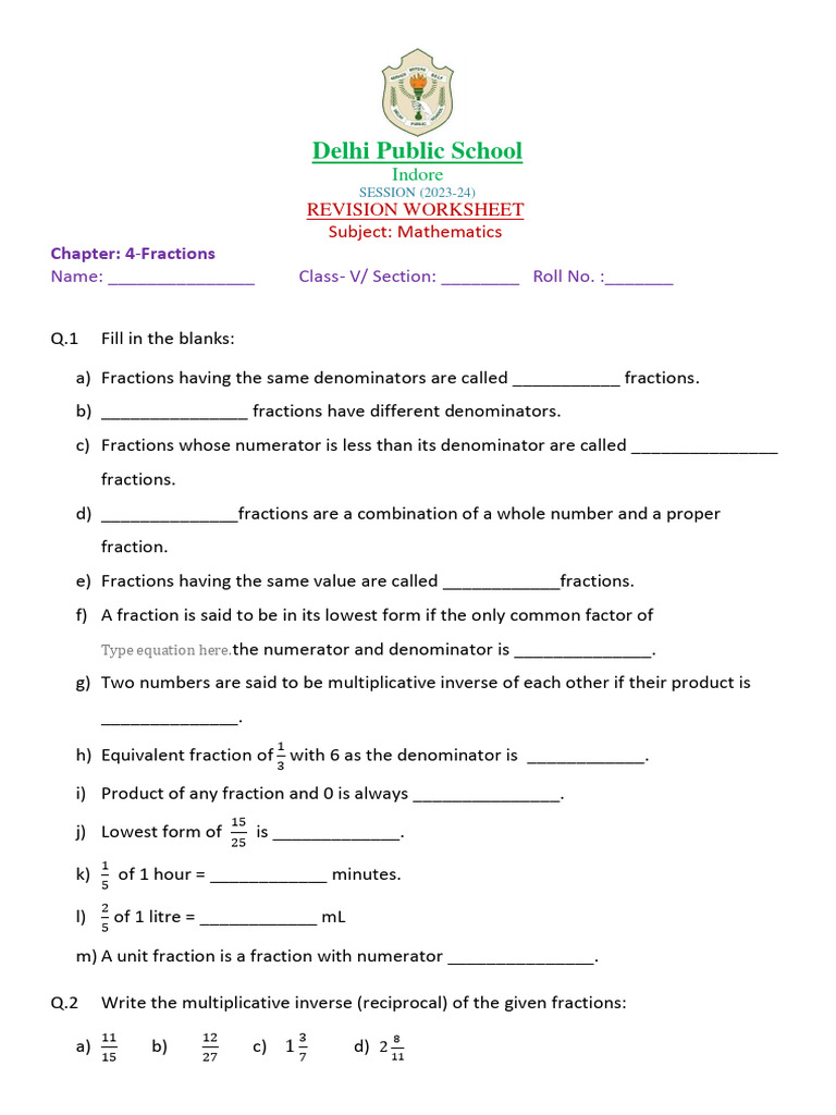 Class 5-Fractions. | PDF | Abstract Algebra | Numbers