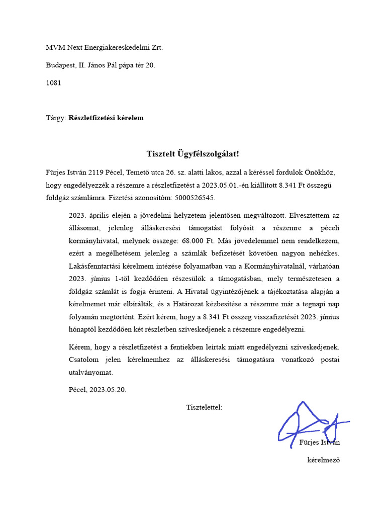 MVM Részletfizetés Kérelem | PDF