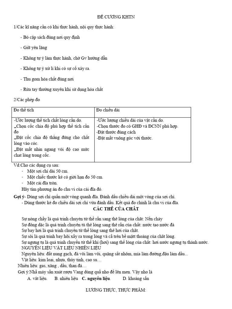 ĐỀ CƯƠNG KHTN | PDF